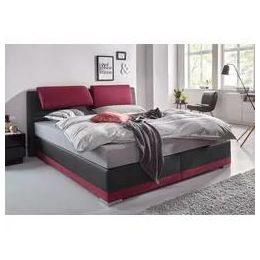 Boxspringbett Maintal, rot (rot, schwarz), B:192cm L:212cm, Strukturstoff-Bezug 100% Polyester;Kunstleder 100% PU;Bezug der Spiegelfl&auml;che Matratzendrell aus 100% Polyester, Komplettbetten, Boxspringbett, verstellbare Kopfst&uuml;tze