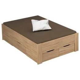 Stauraumbett Rauch "Aditio", braun (struktureichefarben hell), B:126cm H:50cm L:208cm, Betten, Stauraumbett, ohne Kopfteil, inklusive Schubk&auml;sten