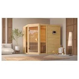 Sauna Karibu "Sina 3", beige (naturbelassen), ohne Ofen, (ohne Ofen), Saunen, ohne Ofen