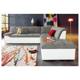 Ecksofa DOMO collection "Splash, aktuelle Sitz- und R&uuml;ckensteppung, Materialmix, L-Form", grau (wei&szlig;, grau), B:271cm H:76cm T:232cm, Kunstleder SOFTLUX / Struktur (90% Polyester, 10% Polyacryl);Luxus-Microfaser (100% Polyester) / Struktur (90% Polyester, 10% Polyacryl), Sofas, Ecksofa, wahlweise mit Bettfunktion