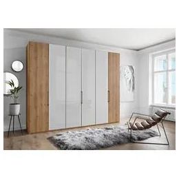 Faltt&uuml;renschrank Wiemann "Monaco", braun (bianco, eiche, nachbildung, glas wei&szlig;), B:295,2cm H:216cm T:58cm, Floatglas, Holzwerkstoff, Schr&auml;nke, Kleiderschrank Dreht&uuml;renschrank, mit Teil-Glasfront sowie hochwertige Beschl&auml;ge