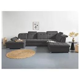 Wohnlandschaft COTTA "Holiday U-Form mit Sitztiefen-, Armteil- und Kopfteilverstellung", braun (mud), B:386cm H:86cm T:265cm, 100% Polyester, Sofas, Wohnlandschaft, wahlweise mit Bettfunktion & Bettkasten