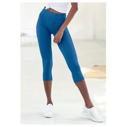 Caprileggings Lascana, Damen, Gr. 44/46, N-Gr, blau (royalblau), Single Jersey, Obermaterial: 95% Baumwolle, 5% Elasthan, unifarben, Basic, Basic kniebedeckend, Hosen, mit breitem, weichen B&uuml;ndchen
