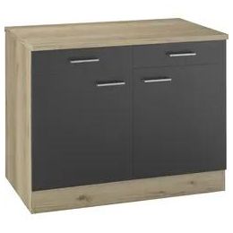 Unterschrank Optifit "Iver", grau (anthrazit), B:100cm H:85,8cm T:60cm, Schr&auml;nke, Unterschrank, Breite 100 cm, 2 T&uuml;ren und 2 Schubk&auml;sten, mit 38 mm Arbeitsplatte