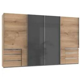 Schwebet&uuml;renschrank wimex "Level by fresh to go", grau (plankeneichefarben, grauglas), B:350cm H:216cm T:65cm, Schr&auml;nke, Schwebet&uuml;renschrank, mit Glast&uuml;ren und Synchron&ouml;ffnung