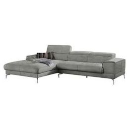 Ecksofa W.Schillig "piedroo, Designsofa mit tollem Sitzkomfort, bequem und elegant, L-Form", grau (grau s37), B:303cm H:70cm T:193cm, Stoff S37 (100% Polyester): Luxus-Microfaser in Lederoptik, Sofas, Ecksofa, Kopfteilverstellung, wahlweise mit Sitztiefenverstellung, Breite 303cm