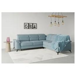 Sit & More Ecksofa SIT & MORE "Sinatra L-Form", blau (hellblau), B:251cm H:85cm T:231cm, 90% Polyester, 10% Polyamid, Sofas, Ecksofa, optinal mit Kopfteilverstellung und Armteilfunktion, Metallf&uuml;&szlig;e