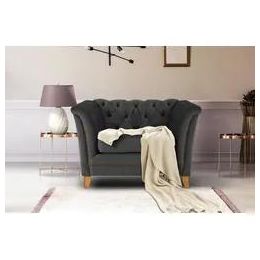 Sessel Home Affaire "Newport modernes Chesterfield", grau (anthrazit), B:102cm H:76cm T:81cm, Luxus-Microfaser Vintageoptik (100% Polyester);Struktur fein (100% Polyester);Samtoptik (100% Polyester), Sessel, Sessel, mit Knopfheftung im R&uuml;cken, Keder und feinen Armlehnen