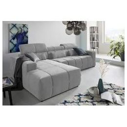 Ecksofa DOMO collection "Brandon gro&szlig;e Ausf&uuml;hrung B/T/H: 289/177/80 cm, auch in Leder und Cord", grau (hellgrau), B:289cm H:80cm T:175cm, Luxus-Microfaser in Antikleder-Optik (100% Polyester);Luxus-Microfaser (100% Polyester);Kunstleder SOFTLUX, Sofas, Ecksofa, mit Kopfteilverstellung, wahlweise Sitztiefenverstellung, L-Form