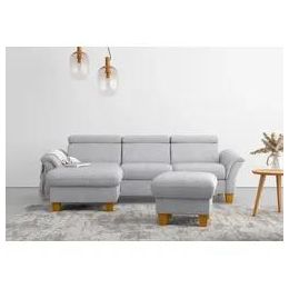 Ecksofa Home Affaire "Lindgren L-Form", silber, B:258cm H:84cm T:169cm, 100% Polyester, Sofas, Ecksofa, wahlweise mit Bett mit klappbaren Rollen, Kasten und Kopfverstellung