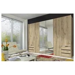 Kleiderschrank wimex "Level by fresh to go", braun (plankeneichefarben), B:300cm H:216cm T:58cm, Schr&auml;nke, Kleiderschrank, mit Spiegelt&uuml;ren und Schubladen