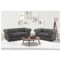 Sitzgruppe Home Affaire "Chesterfield", grau (anthrazit), H:74cm T:89cm, Sitzm&ouml;bel-Sets, hochwertige Knopfheftung, bestehend aus 2- und 3-Sitzer