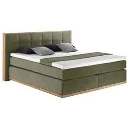 Boxspringbett Home Affaire "Vinton", gr&uuml;n (olive), B:180cm L:213cm, Komplettbetten, Boxspringbett, aus massiver Eiche, verschiedene H&auml;rtegrade (auch H4)