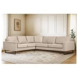 Ecksofa Home Affaire "Pinto, XXL, 250/290 cm, langer Schenkel, Ottomane", grau (hellgrau), B:290cm H:85cm T:250cm, Luxus-Microfaser in Lederoptik(100% Polyester);Cord (92% Polyester, 8% Polyamide), Sofas, Ecksofa, Cord, Chenille, Lederoptik, mit Keder, Metallf&uuml;&szlig;e, Wellenunterfederung