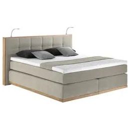 Boxspringbett Home Affaire "Vinton", beige, B:220cm L:213cm, Komplettbetten, Boxspringbett, aus Eiche, mit LED-Beleuchtung, verschiedene H&auml;rtegrade (auch H4)