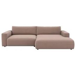 Ecksofa Musterring "LUCIA L-Form", braun (fango crona), B:296cm H:81cm T:190cm, Flachgewebe VALMONT (60% Baumwolle/40% Leinen);Leder PURO, pigmentiertes Leder;Microfaser CRONA (100% Polyester);Flachgewebe FLORIS (100% Polyester);Leder BAX, pigmentiertes Leder, Sofas, Ecksofa