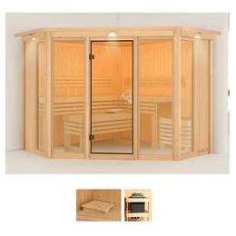 Sauna Karibu "Astrid 2", beige (naturbelassen), ohne Ofen, (ohne Ofen), Saunen, ohne Ofen