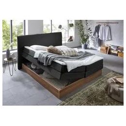 Boxspringbett Home Affaire "Blomen", grau (anthrazit), B:182cm L:224cm, Komplettbetten, Boxspringbett, mit Walnuss-Dekor, mit Bettkasten, verschiedene H&auml;rtegrade, mit Topper