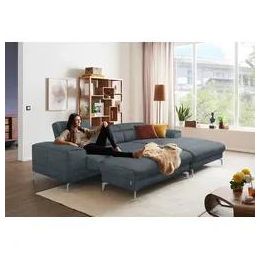 Polsterhocker W.Schillig "piedroo, Designsofa mit tollem Sitzkomfort, bequem, L-Form", blau (marine r66), B:141cm H:42cm T:70cm, Chenille-Flachgewebe R66 (85% Polyester, 15% Nylon), Hocker, Polsterhocker, F&uuml;&szlig;e in Silber matt
