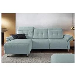 Ecksofa Home Affaire "Manhattan L-Form", blau (aqua), B:270cm H:102cm T:168cm, Kunstleder SOFTLUX;Flachgewebe (100% Polyester);Struktur (100% Polyester), Sofas, Ecksofa, 2 Sitze mit elektrischer Relaxfunktion, verstellbare Armlehnen