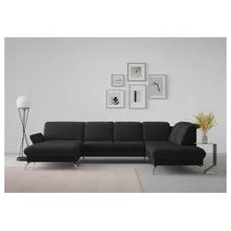Sit & More Wohnlandschaft SIT & MORE "Fashion U-Form", schwarz, B:338cm H:84cm T:207cm, Sofas, Wohnlandschaft, wahlweise mit Kopfteilverstellung, Vorziehsitz, motorisch, Nickelf&uuml;&szlig;e