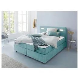 Boxbett Home Affaire "Luan", blau (turquoise), B:187cm L:211cm, Komplettbetten, Boxspringbett, Schubk&auml;sten, LED-Beleuchtung und Topper, in Breite 120 cm und 180 cm