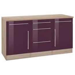 Unterschrank KOCHSTATION "KS-Samos", lila (aubergine hochglanz), B:150cm H:85cm T:60cm, Holzwerkstoff, Schr&auml;nke, Unterschrank, Breite 150 cm