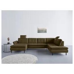 Wohnlandschaft Home Affaire "Birkholm U-Form", gr&uuml;n (olive), B:347cm H:83cm T:226cm, 100% Polyester, Sofas, Wohnlandschaft, Armlehnverstellung, auch in Easy Clean Bezug - mit Wasser zu reinigen