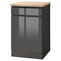 Unterschrank KOCHSTATION "KS-Virginia", grau (grau hochglanz), B:50cm H:85cm T:60cm, Holzwerkstoff, MDF, Schr&auml;nke, K&uuml;chenunterschrank Unterschrank, 50 cm breit