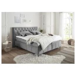 Boxspringbett ED EXCITING DESIGN "Pembroke", grau (grau salvador 14 grau), B:200cm L:210cm, 100% Polyester, Komplettbetten, Boxspringbett, inkl. Topper
