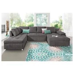 Wohnlandschaft Home Affaire "Top Bilbao U-Form", grau (fango), B:326cm H:82cm T:90cm, Kunstleder SOFTLUX / Struktur (100% Polyester);Struktur fein (95% Polyester, 5% Polyamid), Sofas, Wohnlandschaft, XXL, wahlweise mit Bettfunktion und Bettkasten