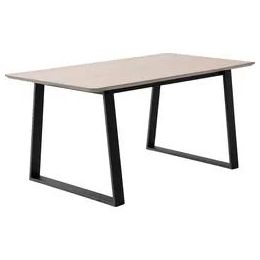 Esstisch HAMMEL FURNITURE "Meza Designtisch mit Auszugsfunktion und 2 Einlegeplatten", beige (naturfarben, schwarz), B:165cm H:73,5cm T:90cm, Tischplatte: Wei&szlig; pigmentiertes, matt lackiertes Eichenfurnier (MDF-Kante natur), Gestell: Pulverbeschichtetes schwarzes Metall, RAL9005 matt;Tischplatte mit Anti-Finger-Print;Tischplatte mit Anti-Finger-Print, Tische, Esstisch, abgerundete Tischplatte MDF, 