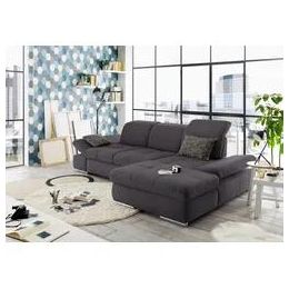 Ecksofa "SO4100 V", grau (fango), B:284cm H:80cm T:190cm, SET ONE BY Musterring, Sofas, Ecksofa, mit verstellbaren Kopfteilen, wahlweise mit Funktionen, Cord-Bezug