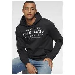 H.I.S. Kapuzensweatshirt H.I.S, Herren, Gr. M (48/50), schwarz, angeraute Sweatware, Obermaterial: 60% Baumwolle, 40% Polyester, bedruckt, normal, Rundhals, Rippb&uuml;ndchen, Sweatshirts, mit Print und Badge, Kapuze, f&uuml;r sportliche Outfits