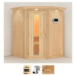 Sauna Karibu "Nanna", beige (naturbelassen), Bio-Kombiofen, externe Steuerung, 3,6 kW, Saunen, Ofen 3,6 kW Bio-Ofen externe Strg. easy