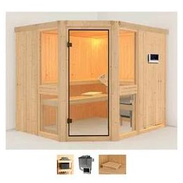 Sauna Karibu "Aline 3", beige (naturbelassen), Saunaofen, externe Steuerung, 9 kW, Saunen, Ofen 9 KW externe Strg easy