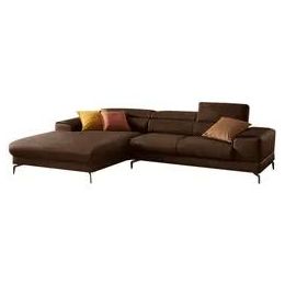 Ecksofa W.Schillig "Piedroo, Designsofa mit tollem Sitzkomfort, elegant und bequem, L-Form", braun (chocolate s37), B:303cm H:70cm T:193cm, Stoff S37 (100% Polyester): Luxus-Microfaser in Lederoptik, Sofas, Ecksofa, Kopfteilverstellung, wahlweise mit Sitztiefenverstellung, Breite 303cm