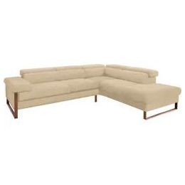 Ecksofa W.Schillig "finn, Designsofa mit tollem Sitzkomfort, bequem, L-Form", beige (sahara s37), B:281cm H:71cm T:230cm, Flachgewebe S22 (100% Polyester);Stoff S37 (100% Polyester);Longlife Xtra-Leder Z59: Glattleder mit modischer Pr&auml;gung. Hautst&auml;rke 0, 9 - 1, 1 mm, Sofas, Ecksofa, German Design Award 2016, Fu&szlig;gestell Nussbaum natur, Breite 281 cm