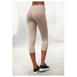 Caprileggings Lascana, Damen, Gr. 32/34, N-Gr, beige, Single Jersey, Obermaterial: 95% Baumwolle, 5% Elasthan, unifarben, Basic, Basic kniebedeckend, Hosen, mit breitem weichem B&uuml;ndchen, Loungewear