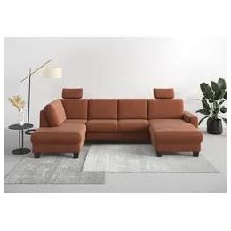 Wohnlandschaft Home Affaire "Summer U-Form", rosa (kupfer), B:314cm H:91cm T:170cm, 95% Polyester, 5% Polyamid, Sofas, Wohnlandschaft, mit oder ohne Bettfunktion und Bettkasten, wengefarbene Holzf&uuml;&szlig;e