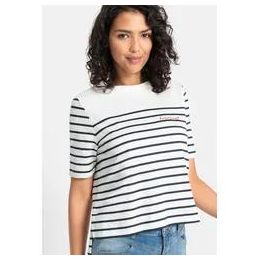 T-Shirt Lascana, Damen, Gr. 40/42, blau (wei&szlig;, marine gestreift), Jersey, Obermaterial: 100% Baumwolle, gestreift, figurumspielend h&uuml;ftlang, Rundhals, Shirts T-Shirt, mit Streifen, Kurzarmshirt aus Baumwolle, schlanke Optik, Basic