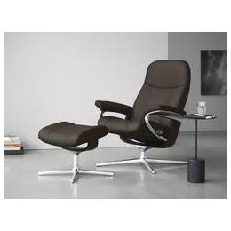 Relaxsessel stressless "Consul", braun (braun batick), B:91cm H:102cm T:79cm, Leder BATICK: BATICK ist ein leicht korrigiertes, durchgef&auml;rbtes und genarbtes M&ouml;belleder, bei dem die meisten Unebenheiten und Spuren in der Regel entfernt wurden., Sessel, Relaxsessel, mit Cross Base, Gr&ouml;&szlig;e S, M & L, Holzakzent Braun