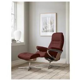 Relaxsessel stressless "Sunrise", rot (cherry paloma), B:79cm H:103cm T:73cm, Leder PALOMA: PALOMA ist ein durchgef&auml;rbtes Semianilin-M&ouml;belleder mit nat&uuml;rlicher Narbung., Sessel, Relaxsessel, mit Cross Base, Gr&ouml;&szlig;e S, M & L, Holzakzent Eiche