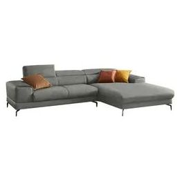 Ecksofa W.Schillig "Piedroo, Designsofa mit tollem Sitzkomfort, elegant und bequem, L-Form", grau (grau s37), B:303cm H:70cm T:193cm, Stoff S37 (100% Polyester): Luxus-Microfaser in Lederoptik, Sofas, Ecksofa, Kopfteilverstellung, wahlweise mit Sitztiefenverstellung, Breite 303cm