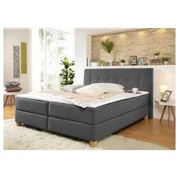 Boxspringbett Home Affaire "Calloway", grau (anthrazit), B:188cm L:218cm, Komplettbetten, Boxspringbett, inkl. Topper, XXL-Ausf&uuml;hrung, in 4 Farben, 5 Breiten, 3 Matratzenarten
