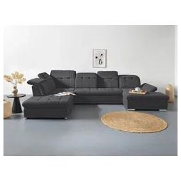 Wohnlandschaft COTTA "Holiday U-Form mit Sitztiefen-, Armteil- und Kopfteilverstellung", schwarz, B:386cm H:86cm T:265cm, 100% Polyester, Sofas, Wohnlandschaft, wahlweise mit Bettfunktion & Bettkasten