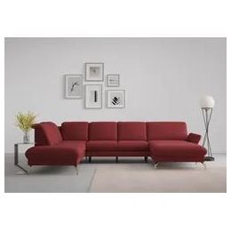 Sit & More Wohnlandschaft SIT & MORE "Fashion U-Form", rot (bordeaux), B:338cm H:84cm T:207cm, Sofas, Wohnlandschaft, wahlweise mit Kopfteilverstellung, Vorziehsitz, motorisch, Nickelf&uuml;&szlig;e