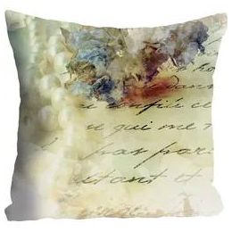 Dekokissen queence "&raquo;Handschrift&laquo;", bunt (bunt, bedruckt), B:40cm L:40cm, Polyester, Dekokissen_Sitzkissen_Kissenh&uuml;llen, Kissenh&uuml;lle ohne F&uuml;llung, 1 St&uuml;ck