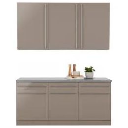 Wiho-K&uuml;chen K&uuml;che WIHO K&Uuml;CHEN "Chicago", braun (k&uuml;che: braun, front: tr&uuml;ffel glanz, korpus: tr&uuml;ffelfarben, arbeitsplatte: canvas grau), B:180cm T:60cm, Komplettk&uuml;chen-Sets, K&uuml;chenzeile, ohne E-Ger&auml;te, Breite 180 cm