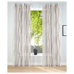 Gardine OTTO HOME "Dimona" Gr. 3, beige (creme, schoko), B:140cm H:225cm, Voile, Polyester, Gardinen, Gardine, 2-er Set, transparent, Voile, Polyester, Wellen